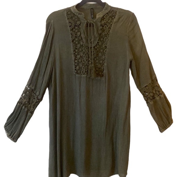 Raviya | Tops | Boho Olive Green Tunic Top With Crochet Details | Poshmark